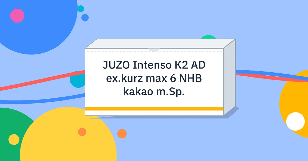 Symbolbild: Packung mit der Aufschrift JUZO Intenso K2 AD ex.kurz max 6 NHB kakao m.Sp. (PZN 18610696) – Verfügbarkeit und Bezug in Apotheken in Frankfurt am Main
