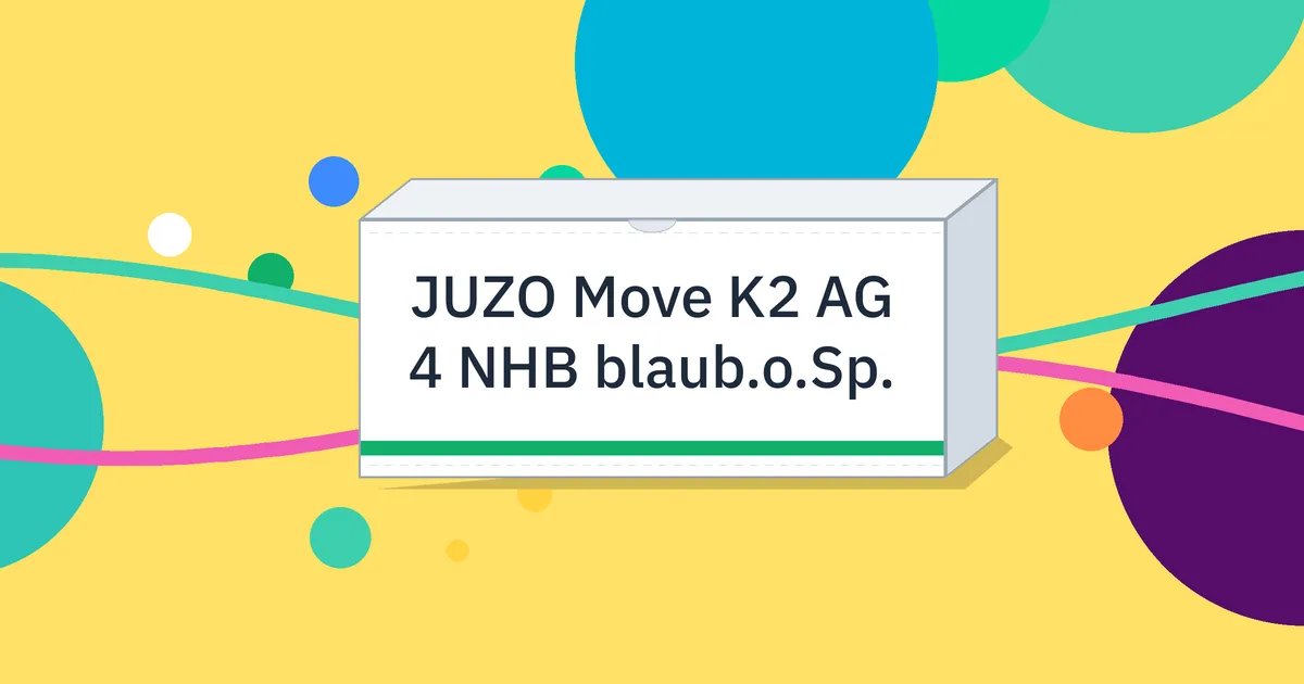 Symbolbild: Packung mit der Aufschrift JUZO Move K2 AG 4 NHB blaub.o.Sp. (PZN 18557335) – Verfügbarkeit und Bezug in Apotheken in Frankfurt am Main