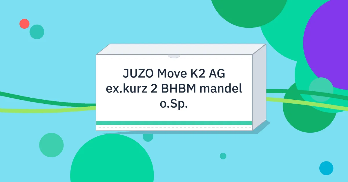 Symbolbild: Packung mit der Aufschrift JUZO Move K2 AG ex.kurz 2 BHBM mandel o.Sp. (PZN 16648358) – Verfügbarkeit und Bezug in Apotheken in Frankfurt am Main