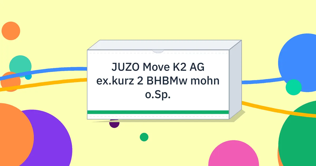 Symbolbild: Packung mit der Aufschrift JUZO Move K2 AG ex.kurz 2 BHBMw mohn o.Sp. (PZN 18566363) – Verfügbarkeit und Bezug in Apotheken in Frankfurt am Main