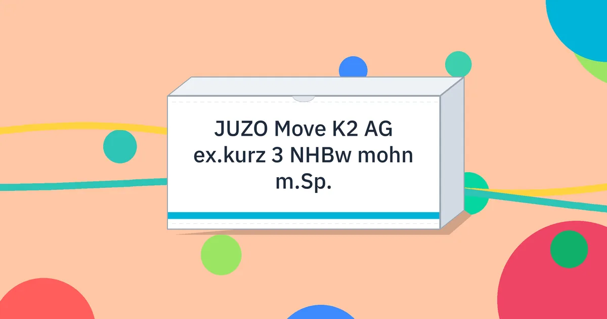 Symbolbild: Packung mit der Aufschrift JUZO Move K2 AG ex.kurz 3 NHBw mohn m.Sp. (PZN 18562632) – Verfügbarkeit und Bezug in Apotheken in Frankfurt am Main