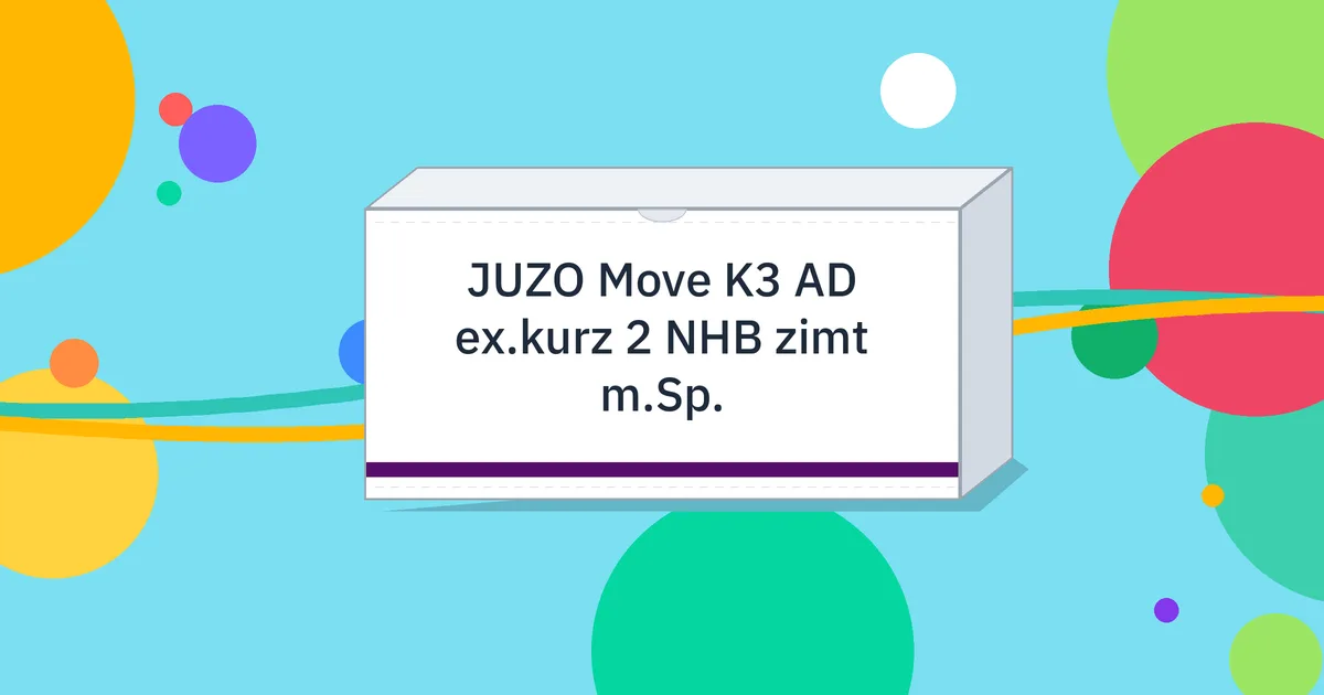 Symbolbild: Packung mit der Aufschrift JUZO Move K3 AD ex.kurz 2 NHB zimt m.Sp. (PZN 18569456) – Verfügbarkeit und Bezug in Apotheken in Frankfurt am Main