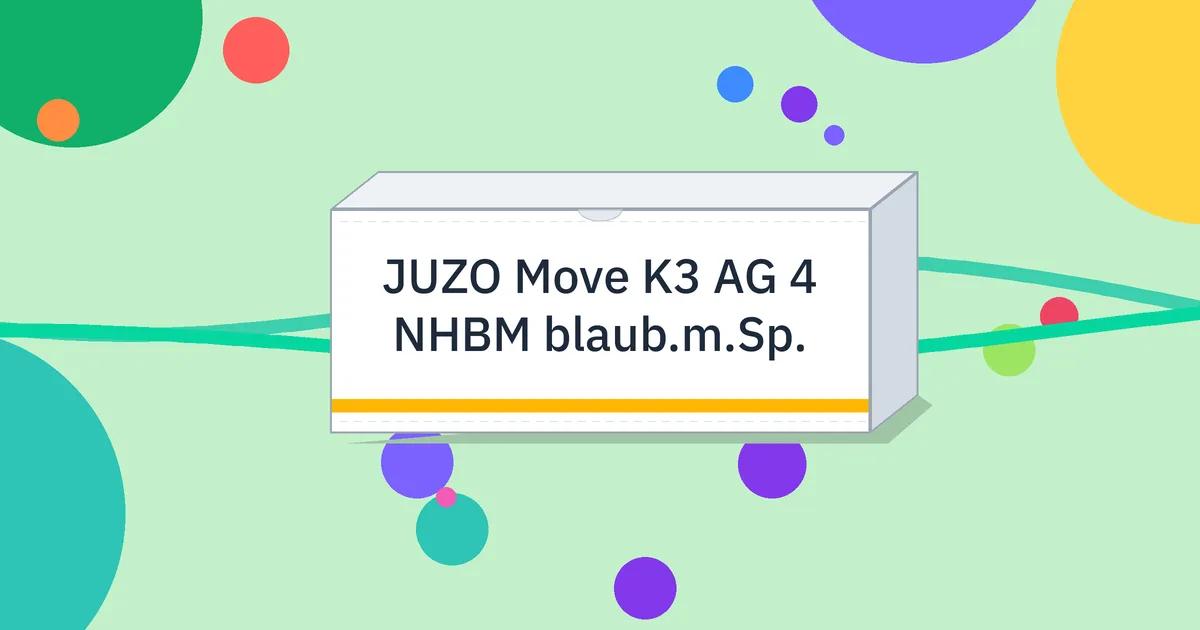 Symbolbild: Packung mit der Aufschrift JUZO Move K3 AG 4 NHBM blaub.m.Sp. (PZN 18586561) – Verfügbarkeit und Bezug in Apotheken in Frankfurt am Main