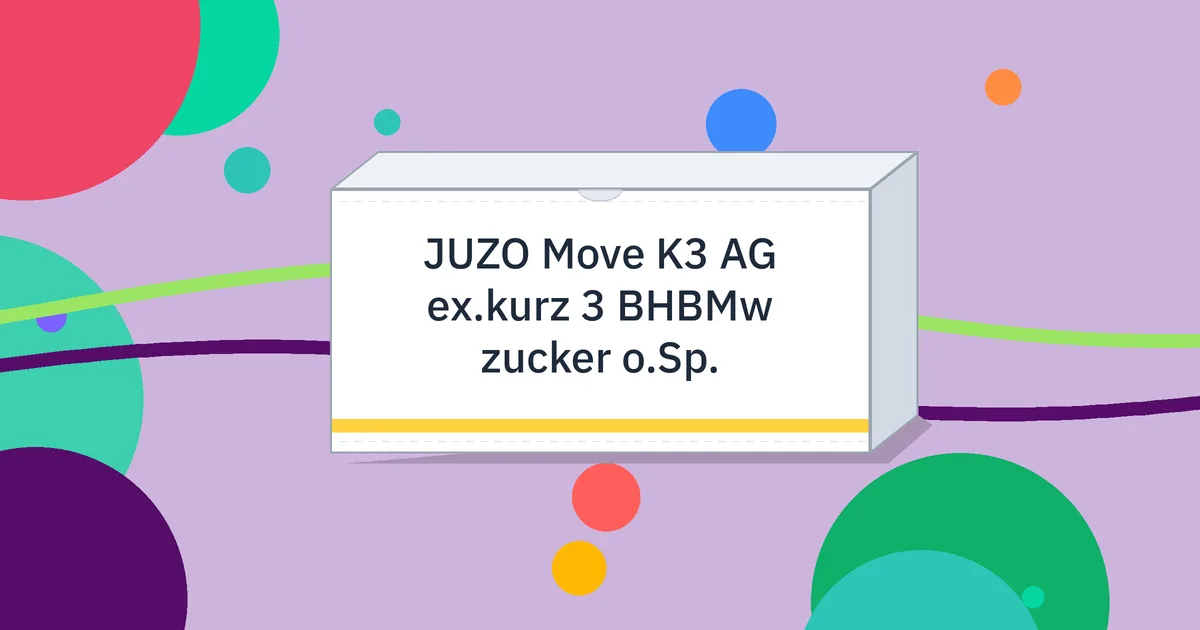 Symbolbild: Packung mit der Aufschrift JUZO Move K3 AG ex.kurz 3 BHBMw zucker o.Sp. (PZN 18586101) – Verfügbarkeit und Bezug in Apotheken in Frankfurt am Main