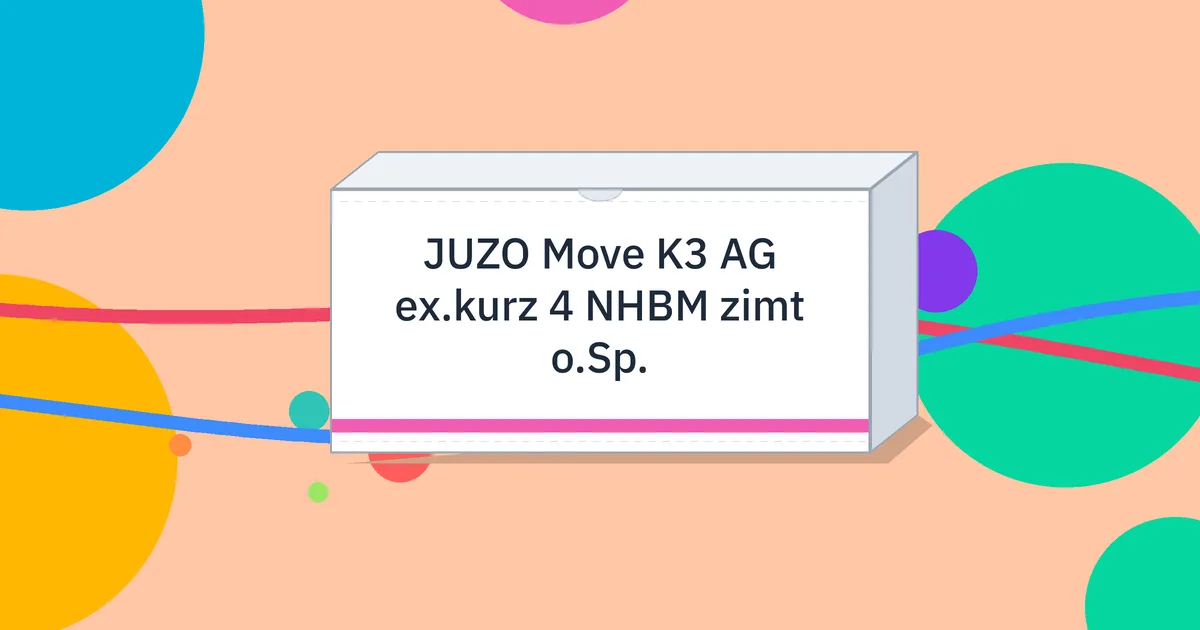 Symbolbild: Packung mit der Aufschrift JUZO Move K3 AG ex.kurz 4 NHBM zimt o.Sp. (PZN 18584674) – Verfügbarkeit und Bezug in Apotheken in Frankfurt am Main