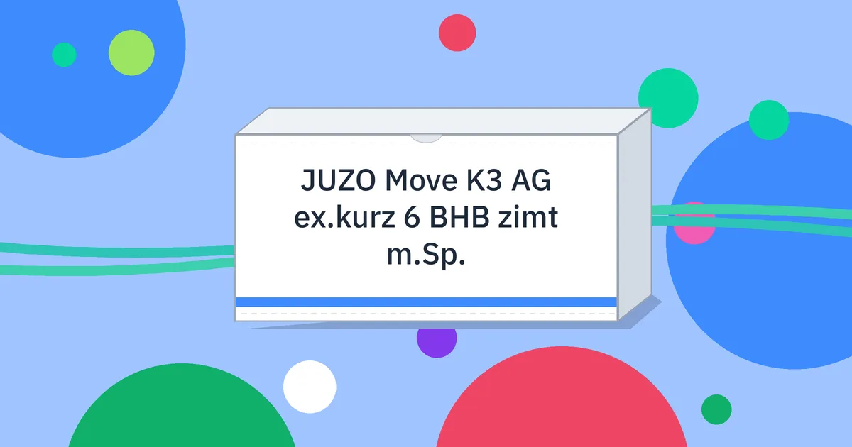 Symbolbild: Packung mit der Aufschrift JUZO Move K3 AG ex.kurz 6 BHB zimt m.Sp. (PZN 18583574) – Verfügbarkeit und Bezug in Apotheken in Frankfurt am Main