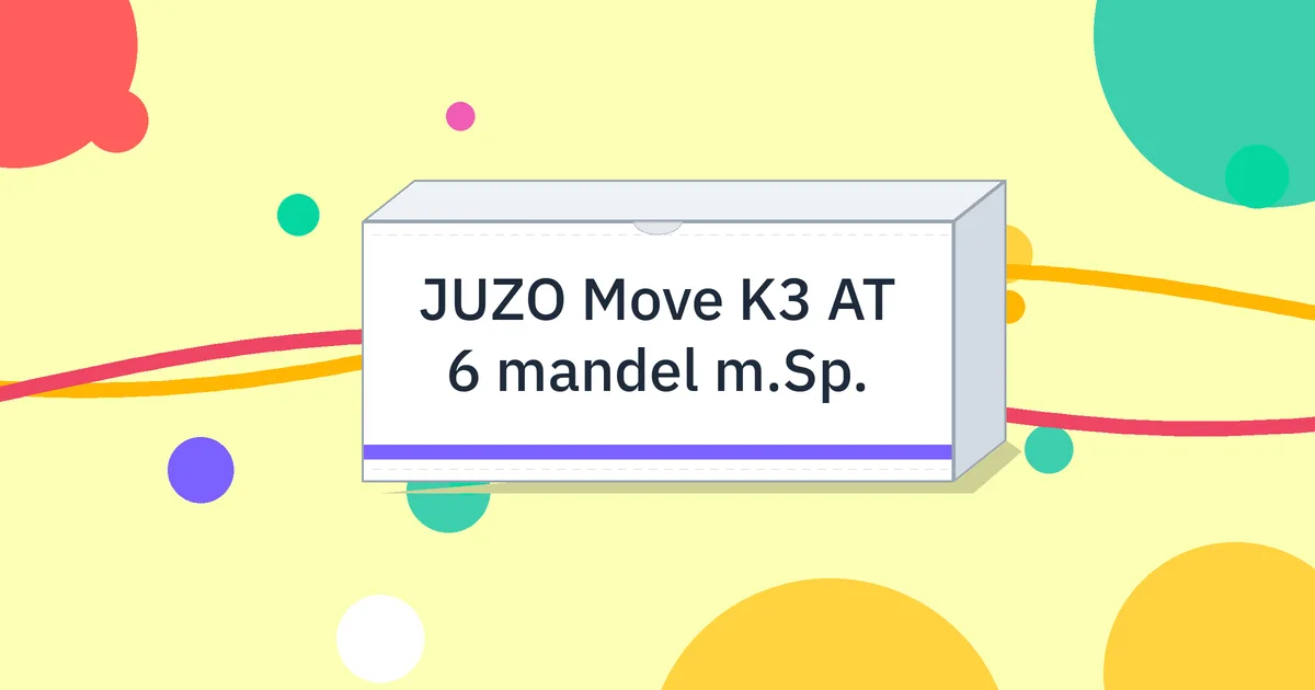 Symbolbild: Packung mit der Aufschrift JUZO Move K3 AT 6 mandel m.Sp. (PZN 20677101) – Verfügbarkeit und Bezug in Apotheken in Frankfurt am Main