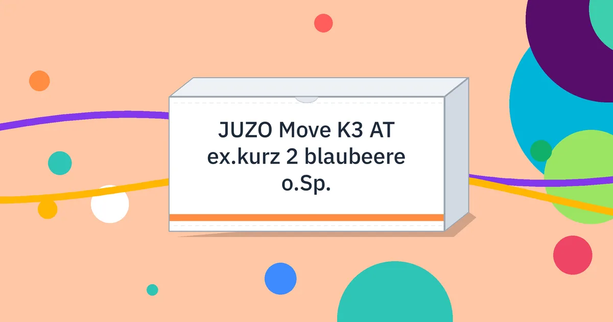 Symbolbild: Packung mit der Aufschrift JUZO Move K3 AT ex.kurz 2 blaubeere o.Sp. (PZN 20681605) – Verfügbarkeit und Bezug in Apotheken in Frankfurt am Main