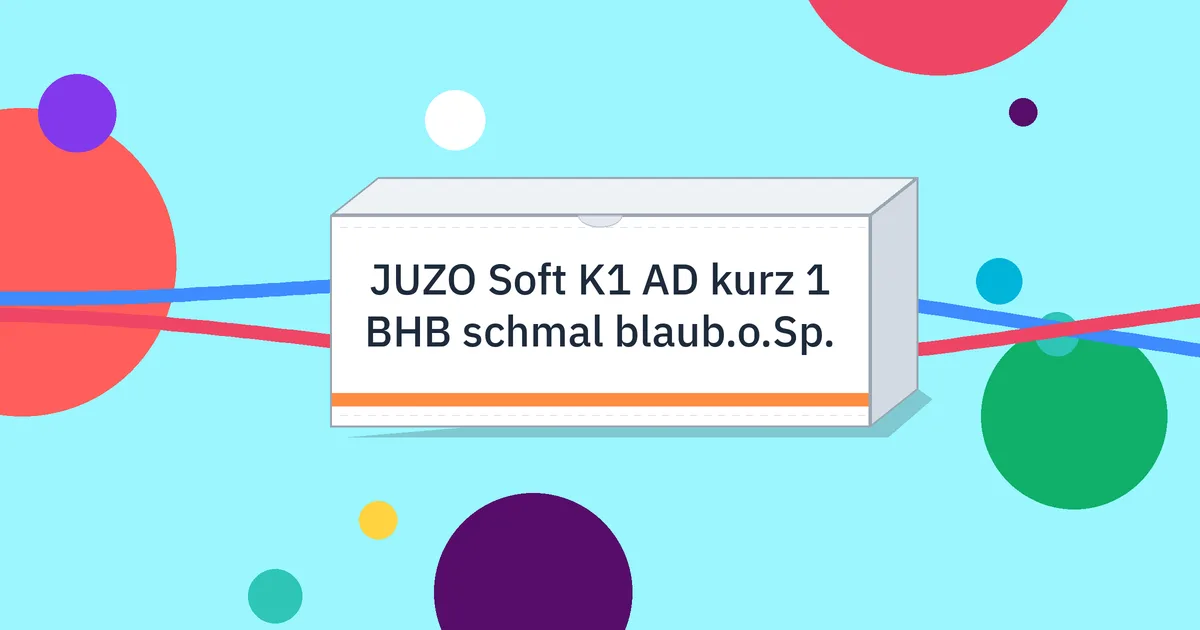 Symbolbild: Packung mit der Aufschrift JUZO Soft K1 AD kurz 1 BHB schmal blaub.o.Sp. (PZN 15463786) – Verfügbarkeit und Bezug in Apotheken in Frankfurt am Main