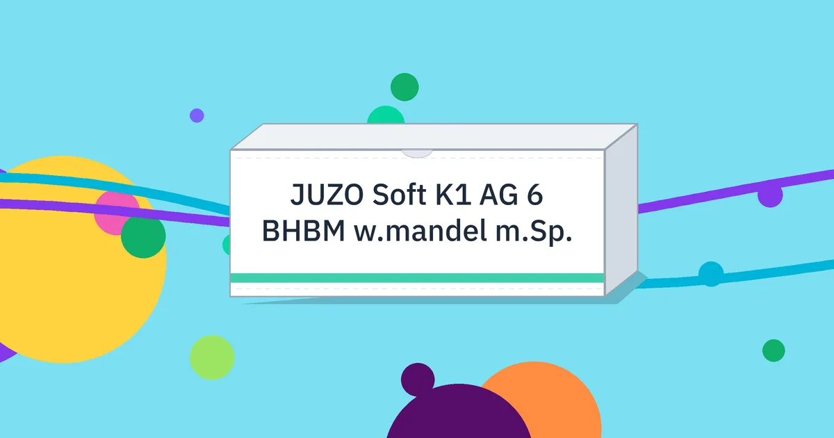 Symbolbild: Packung mit der Aufschrift JUZO Soft K1 AG 6 BHBM w.mandel m.Sp. (PZN 14863093) – Verfügbarkeit und Bezug in Apotheken in Frankfurt am Main