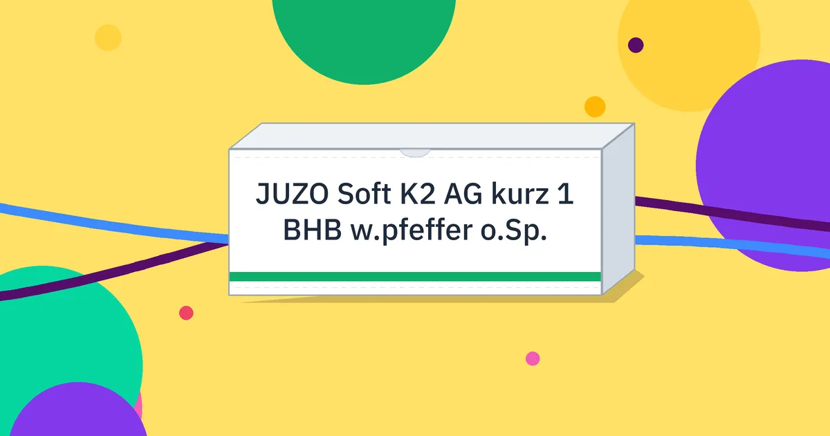 Symbolbild: Packung mit der Aufschrift JUZO Soft K2 AG kurz 1 BHB w.pfeffer o.Sp. (PZN 14842501) – Verfügbarkeit und Bezug in Apotheken in Frankfurt am Main