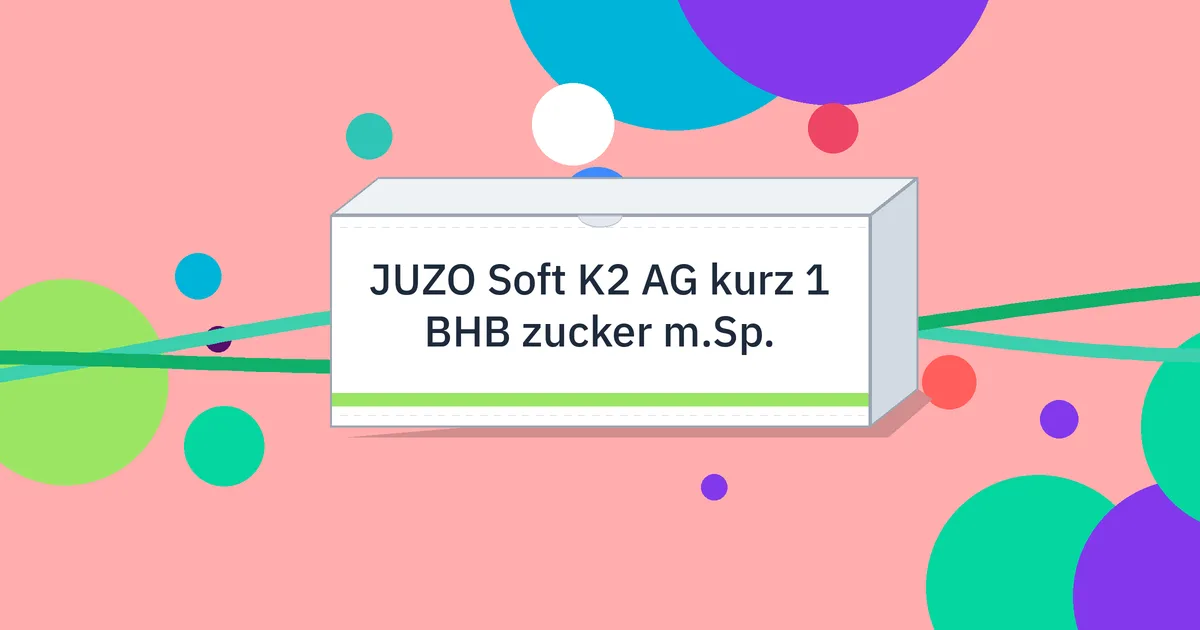 Symbolbild: Packung mit der Aufschrift JUZO Soft K2 AG kurz 1 BHB zucker m.Sp. (PZN 14825879) – Verfügbarkeit und Bezug in Apotheken in Frankfurt am Main