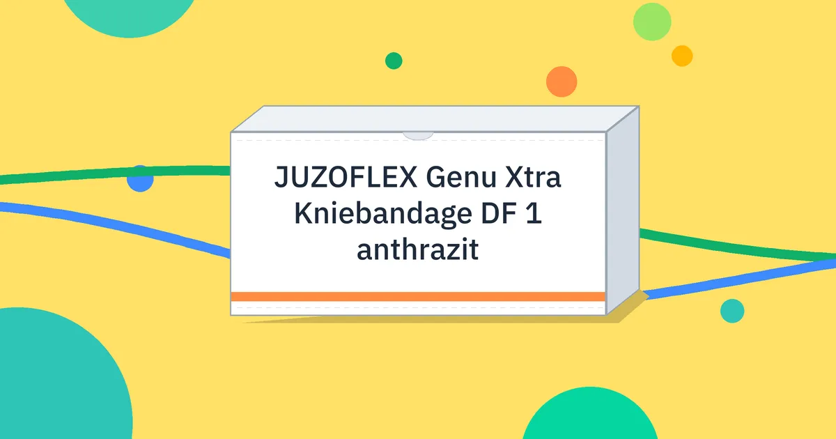 Symbolbild: Packung mit der Aufschrift JUZOFLEX Genu Xtra Kniebandage DF 1 anthrazit (PZN 16497646) – Verfügbarkeit und Bezug in Apotheken in Frankfurt am Main
