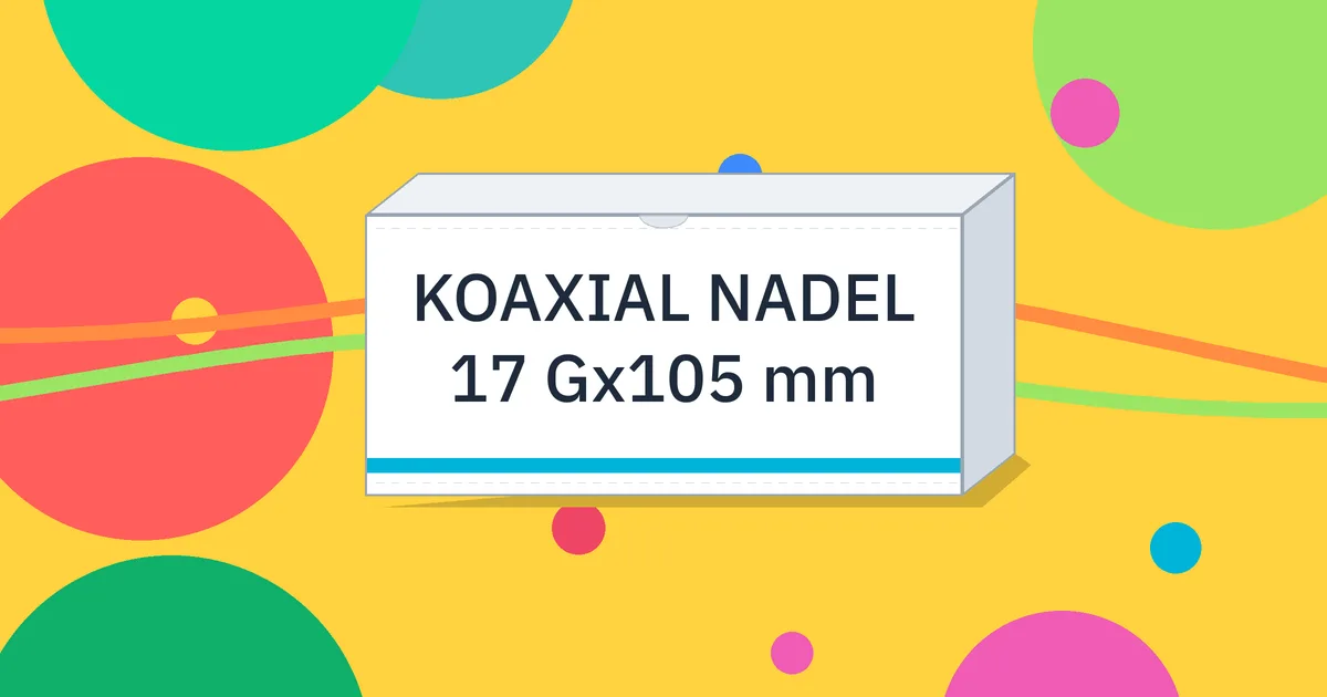 Symbolbild: Packung mit der Aufschrift KOAXIAL NADEL 17 Gx105 mm (PZN 19529826) – Verfügbarkeit und Bezug in Apotheken in Frankfurt am Main