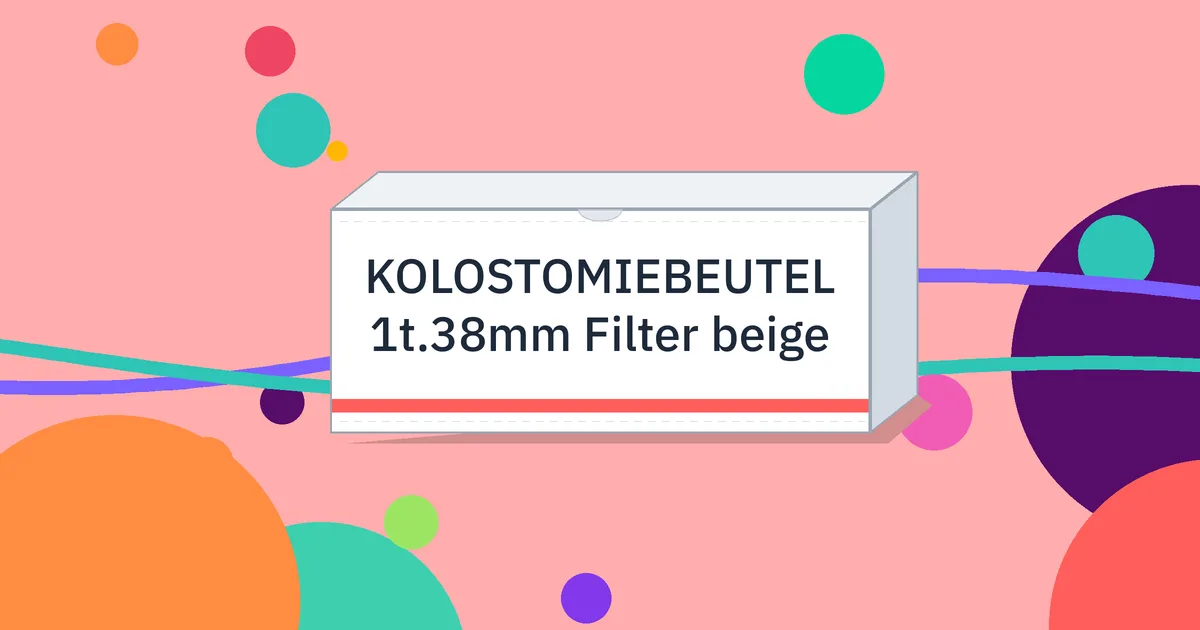 Symbolbild: Packung mit der Aufschrift KOLOSTOMIEBEUTEL 1t.38mm Filter beige (PZN 03831799) – Verfügbarkeit und Bezug in Apotheken in Frankfurt am Main