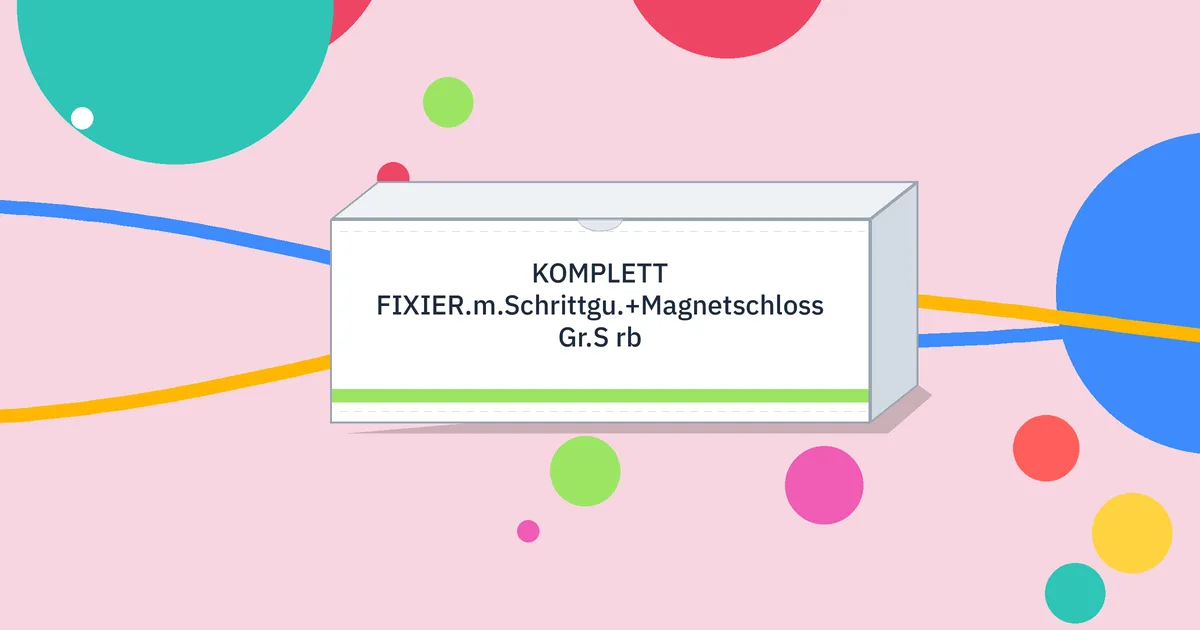 Symbolbild: Packung mit der Aufschrift KOMPLETT FIXIER.m.Schrittgu.+Magnetschloss Gr.S rb (PZN 11573087) – Verfügbarkeit und Bezug in Apotheken in Frankfurt am Main