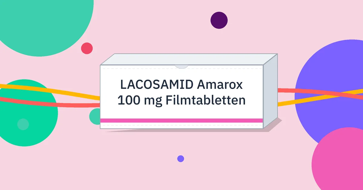 Symbolbild: Packung mit der Aufschrift LACOSAMID Amarox 100 mg Filmtabletten (PZN 18138437) – Verfügbarkeit und Bezug in Apotheken in Frankfurt am Main