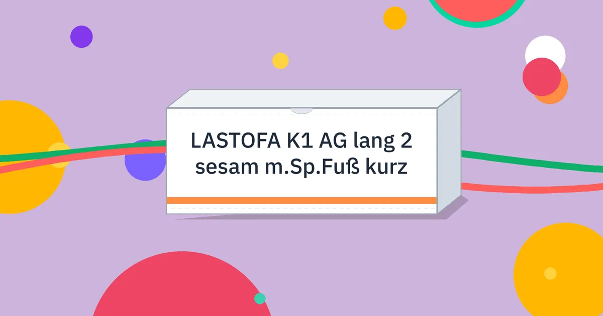 Symbolbild: Packung mit der Aufschrift LASTOFA K1 AG lang 2 sesam m.Sp.Fuß kurz (PZN 13790104) – Verfügbarkeit und Bezug in Apotheken in Frankfurt am Main