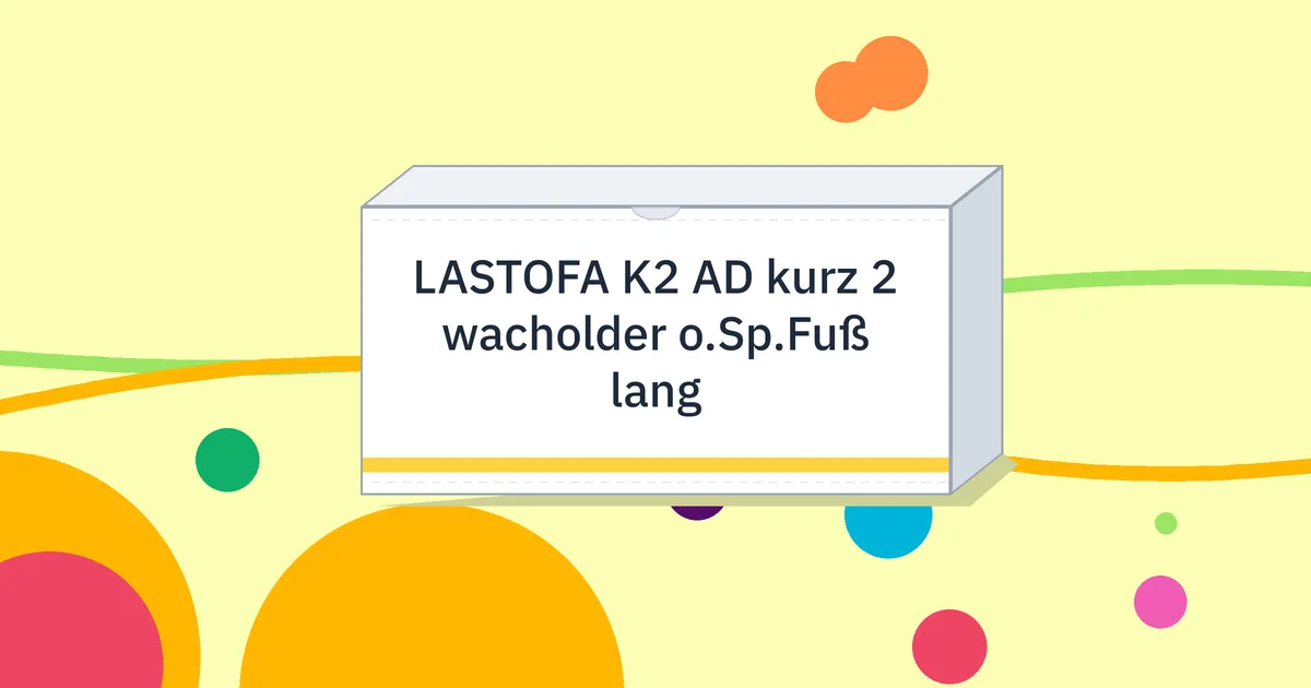 Symbolbild: Packung mit der Aufschrift LASTOFA K2 AD kurz 2 wacholder o.Sp.Fuß lang (PZN 14147149) – Verfügbarkeit und Bezug in Apotheken in Frankfurt am Main