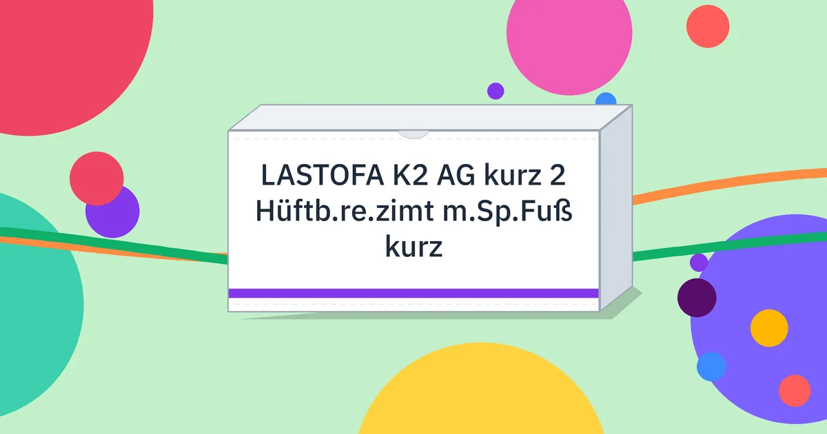 Symbolbild: Packung mit der Aufschrift LASTOFA K2 AG kurz 2 Hüftb.re.zimt m.Sp.Fuß kurz (PZN 13810812) – Verfügbarkeit und Bezug in Apotheken in Frankfurt am Main