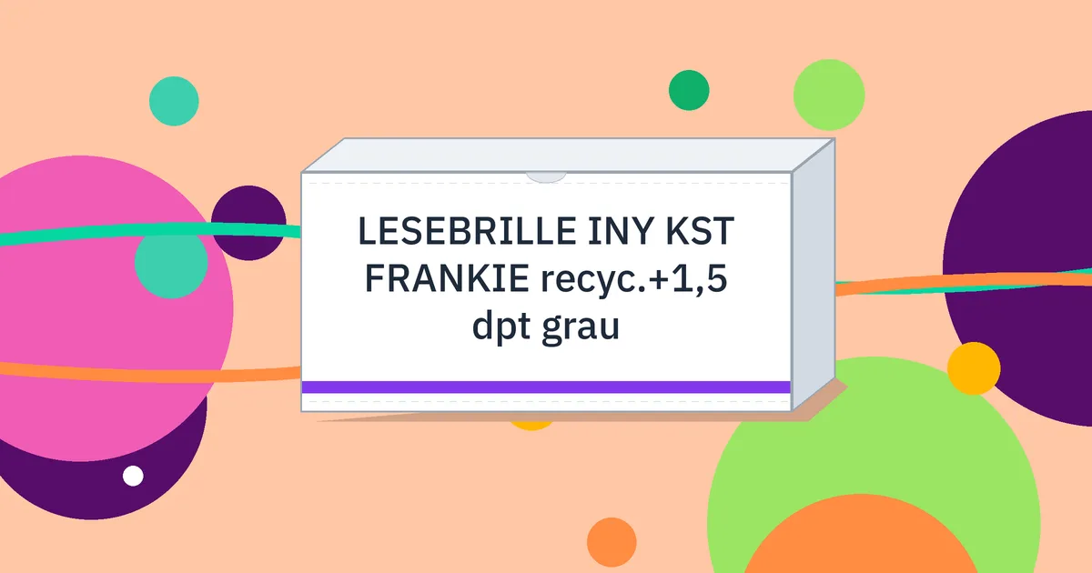 Symbolbild: Packung mit der Aufschrift LESEBRILLE INY KST FRANKIE recyc.+1,5 dpt grau (PZN 19376067) – Verfügbarkeit und Bezug in Apotheken in Frankfurt am Main