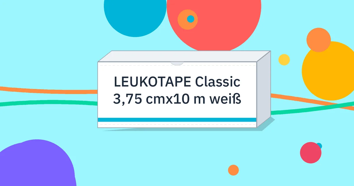 Symbolbild: Packung mit der Aufschrift LEUKOTAPE Classic 3,75 cmx10 m weiß (PZN 08664716) – Verfügbarkeit und Bezug in Apotheken in Frankfurt am Main
