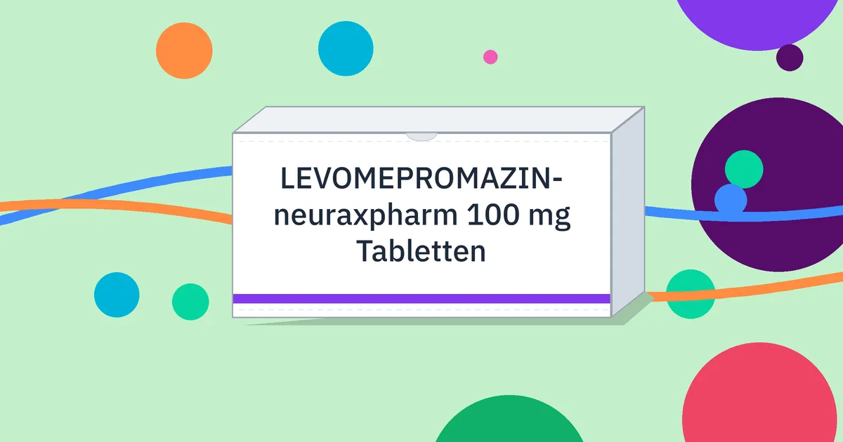 Symbolbild: Packung mit der Aufschrift LEVOMEPROMAZIN-neuraxpharm 100 mg Tabletten (PZN 03221055) – Verfügbarkeit und Bezug in Apotheken in Frankfurt am Main