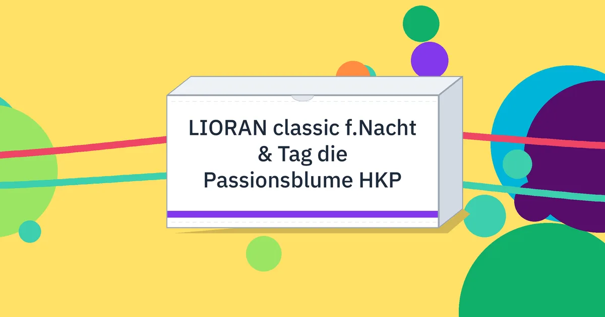 Symbolbild: Packung mit der Aufschrift LIORAN classic f.Nacht & Tag die Passionsblume HKP (PZN 18453245) – Verfügbarkeit und Bezug in Apotheken in Frankfurt am Main