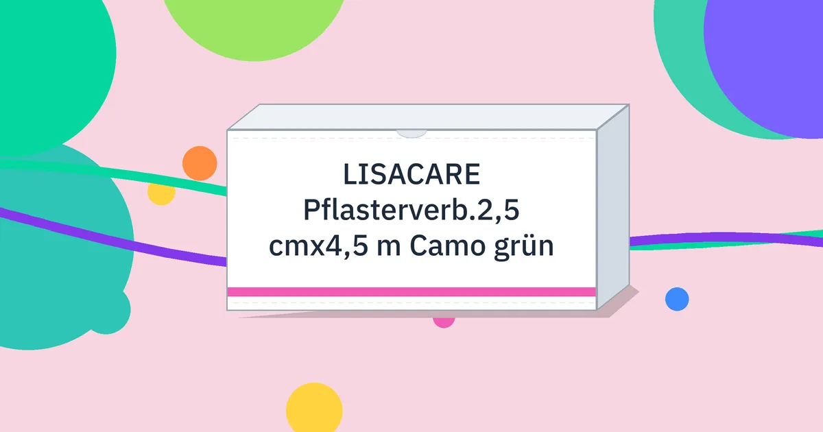 Symbolbild: Packung mit der Aufschrift LISACARE Pflasterverb.2,5 cmx4,5 m Camo grün (PZN 17891658) – Verfügbarkeit und Bezug in Apotheken in Frankfurt am Main