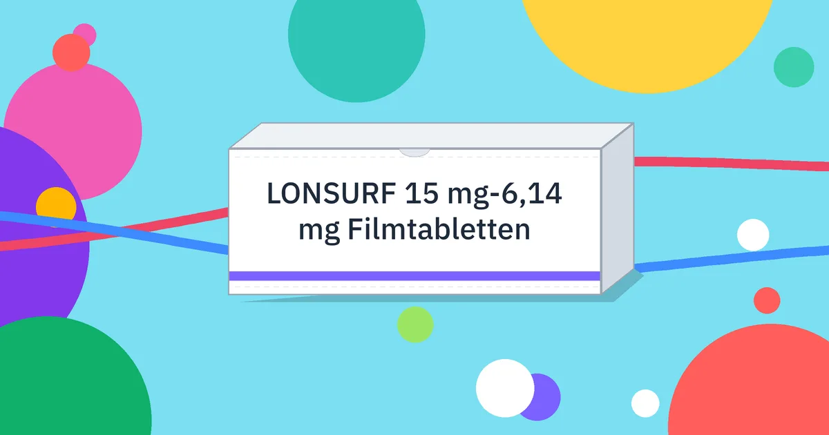 Symbolbild: Packung mit der Aufschrift LONSURF 15 mg-6,14 mg Filmtabletten (PZN 13352568) – Verfügbarkeit und Bezug in Apotheken in Frankfurt am Main