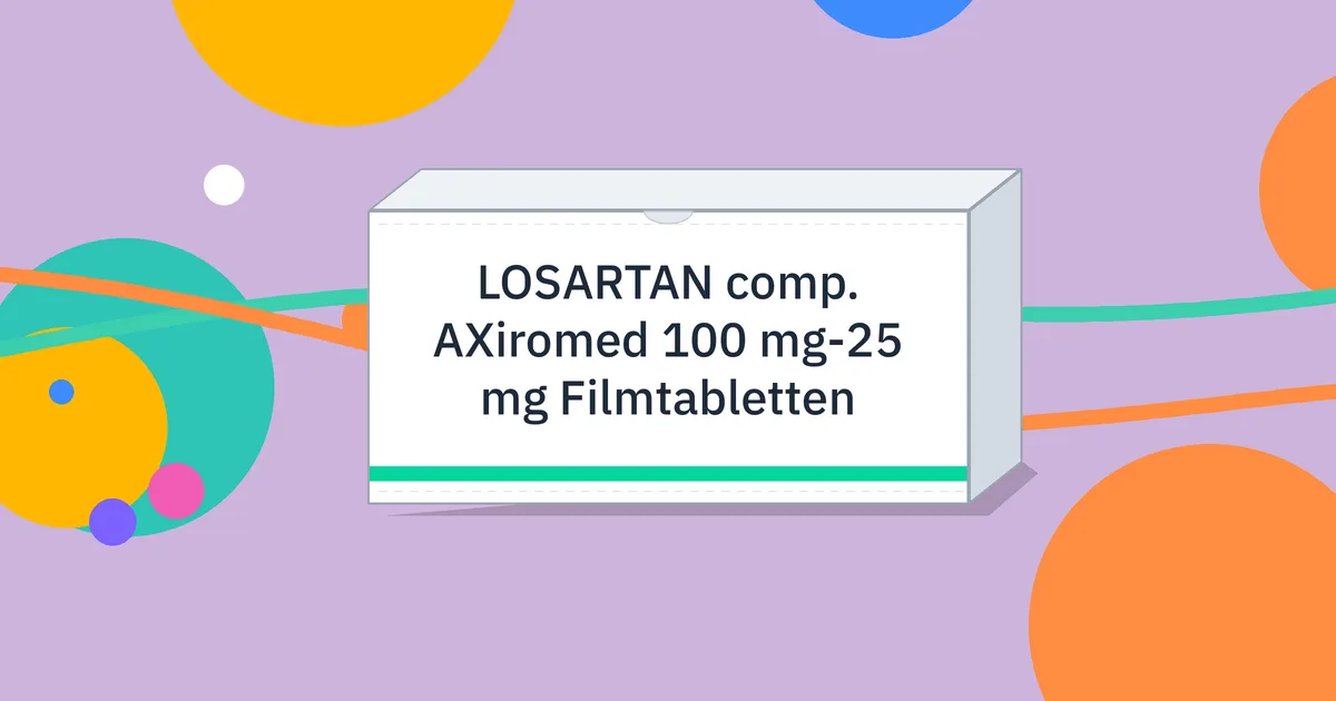 Symbolbild: Packung mit der Aufschrift LOSARTAN comp. AXiromed 100 mg-25 mg Filmtabletten (PZN 13817518) – Verfügbarkeit und Bezug in Apotheken in Frankfurt am Main