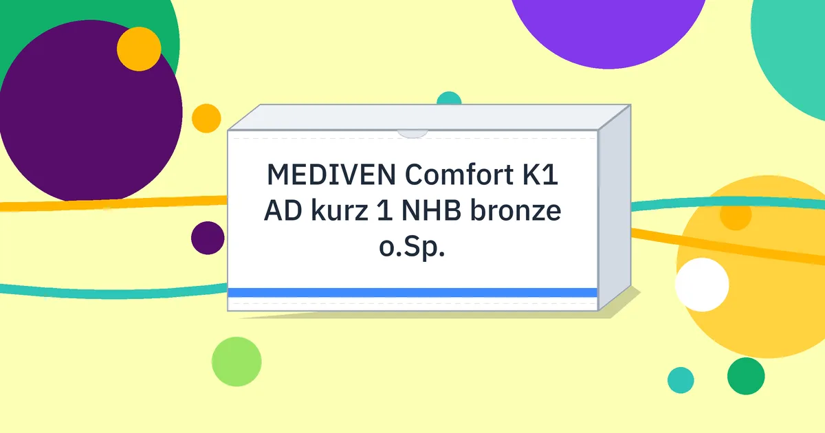 Symbolbild: Packung mit der Aufschrift MEDIVEN Comfort K1 AD kurz 1 NHB bronze o.Sp. (PZN 14556505) – Verfügbarkeit und Bezug in Apotheken in Frankfurt am Main
