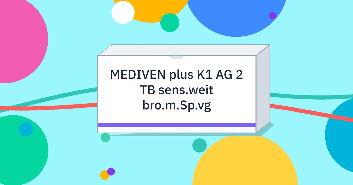 Symbolbild: Packung mit der Aufschrift MEDIVEN plus K1 AG 2 TB sens.weit bro.m.Sp.vg (PZN 15065778) – Verfügbarkeit und Bezug in Apotheken in Frankfurt am Main