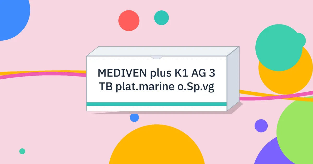 Symbolbild: Packung mit der Aufschrift MEDIVEN plus K1 AG 3 TB plat.marine o.Sp.vg (PZN 15059364) – Verfügbarkeit und Bezug in Apotheken in Frankfurt am Main