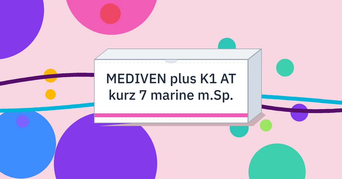 Symbolbild: Packung mit der Aufschrift MEDIVEN plus K1 AT kurz 7 marine m.Sp. (PZN 15026011) – Verfügbarkeit und Bezug in Apotheken in Frankfurt am Main