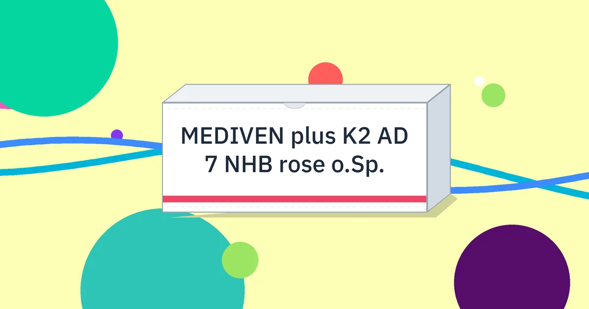 Symbolbild: Packung mit der Aufschrift MEDIVEN plus K2 AD 7 NHB rose o.Sp. (PZN 15936569) – Verfügbarkeit und Bezug in Apotheken in Frankfurt am Main