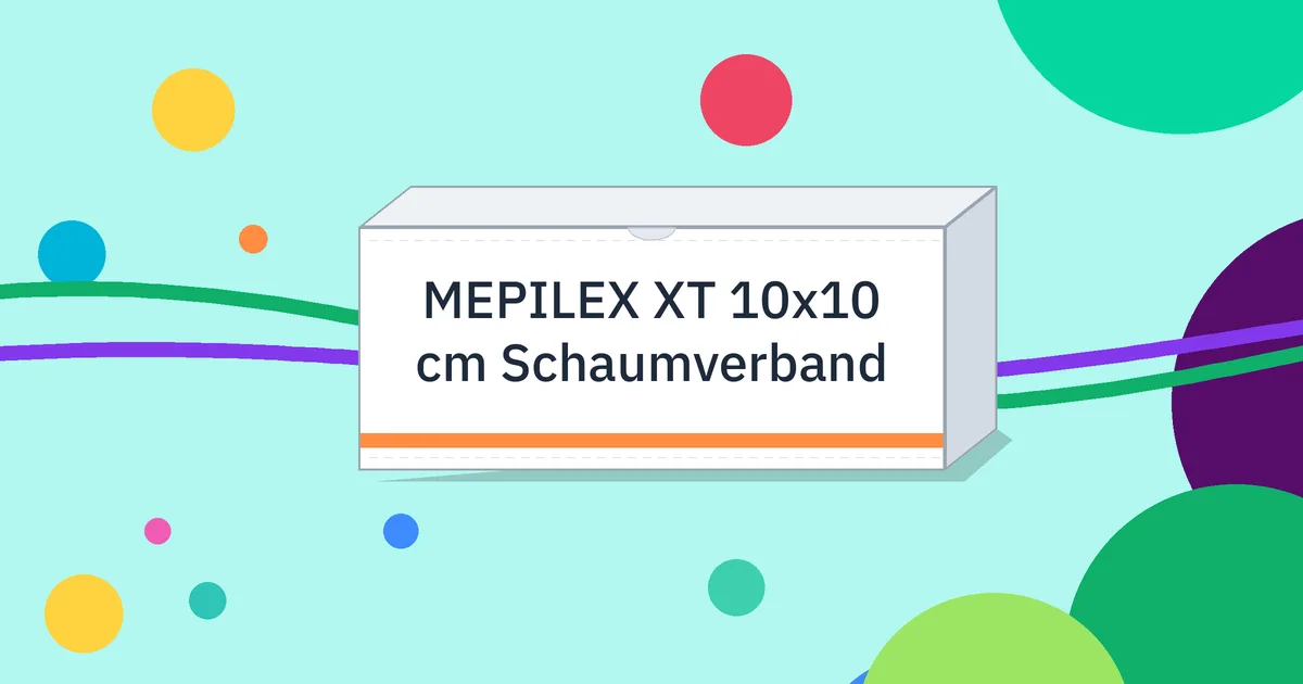 Symbolbild: Packung mit der Aufschrift MEPILEX XT 10x10 cm Schaumverband (PZN 13710565) – Verfügbarkeit und Bezug in Apotheken in Frankfurt am Main