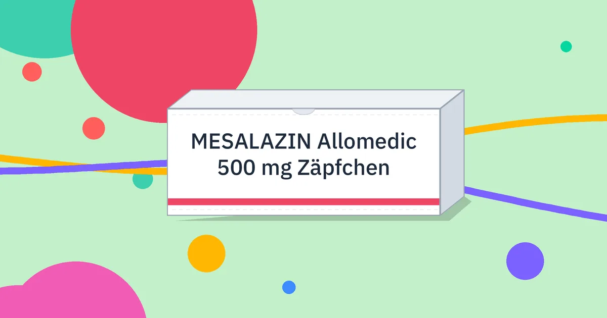 Symbolbild: Packung mit der Aufschrift MESALAZIN Allomedic 500 mg Zäpfchen (PZN 12340770) – Verfügbarkeit und Bezug in Apotheken in Frankfurt am Main