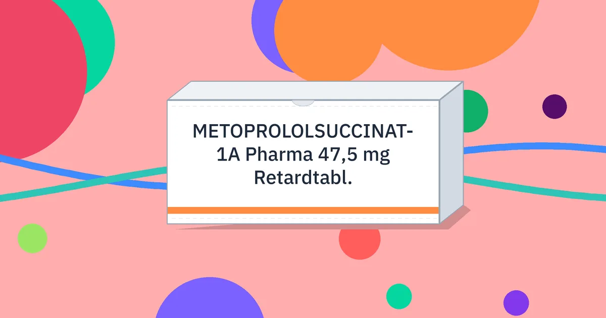 Symbolbild: Packung mit der Aufschrift METOPROLOLSUCCINAT-1A Pharma 47,5 mg Retardtabl. (PZN 17614539) – Verfügbarkeit und Bezug in Apotheken in Frankfurt am Main