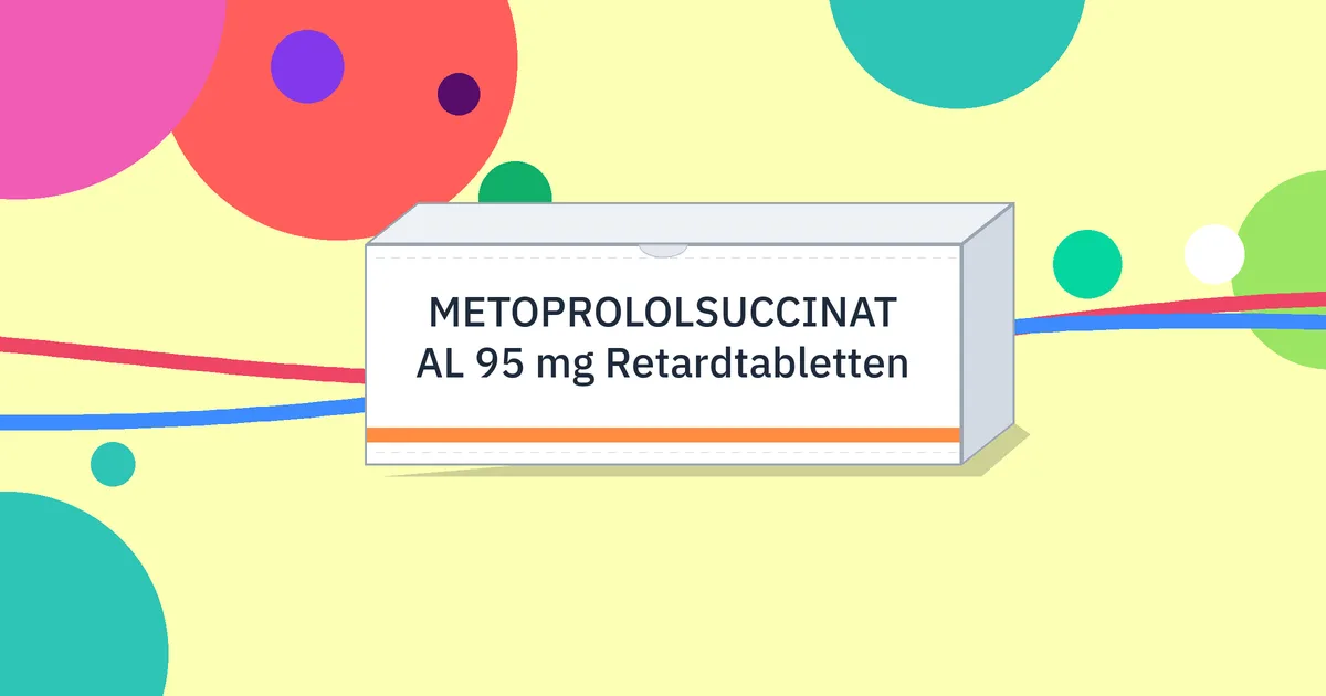 Symbolbild: Packung mit der Aufschrift METOPROLOLSUCCINAT AL 95 mg Retardtabletten (PZN 07097043) – Verfügbarkeit und Bezug in Apotheken in Frankfurt am Main
