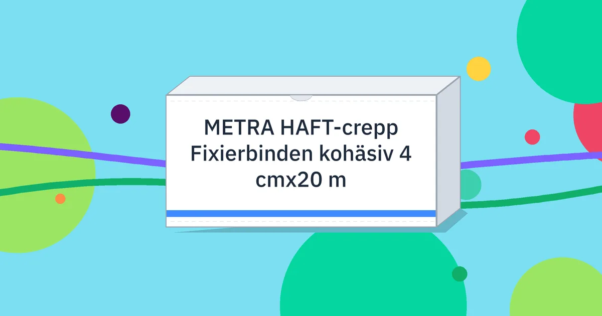 Symbolbild: Packung mit der Aufschrift METRA HAFT-crepp Fixierbinden kohäsiv 4 cmx20 m (PZN 07772349) – Verfügbarkeit und Bezug in Apotheken in Frankfurt am Main