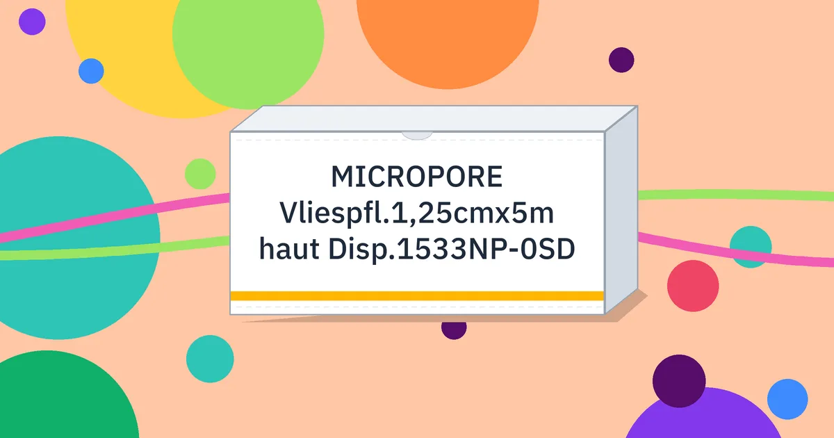 Symbolbild: Packung mit der Aufschrift MICROPORE Vliespfl.1,25cmx5m haut Disp.1533NP-0SD (PZN 12483096) – Verfügbarkeit und Bezug in Apotheken in Frankfurt am Main
