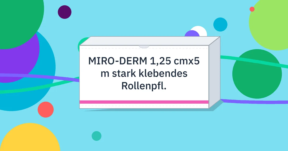 Symbolbild: Packung mit der Aufschrift MIRO-DERM 1,25 cmx5 m stark klebendes Rollenpfl. (PZN 17962677) – Verfügbarkeit und Bezug in Apotheken in Frankfurt am Main