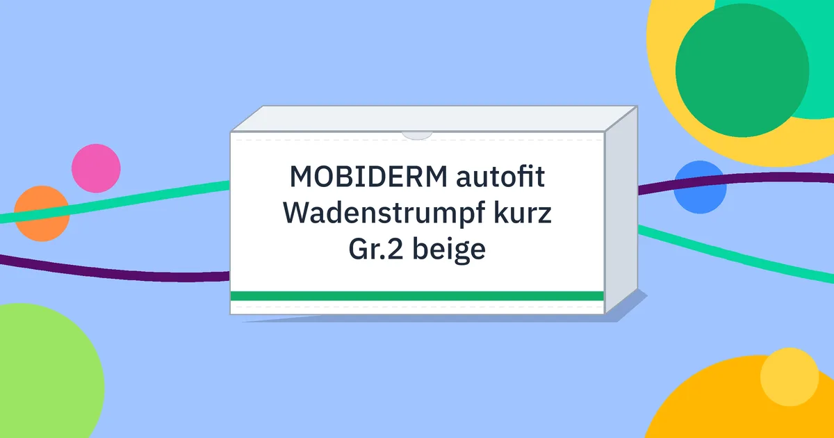 Symbolbild: Packung mit der Aufschrift MOBIDERM autofit Wadenstrumpf kurz Gr.2 beige (PZN 13969949) – Verfügbarkeit und Bezug in Apotheken in Frankfurt am Main