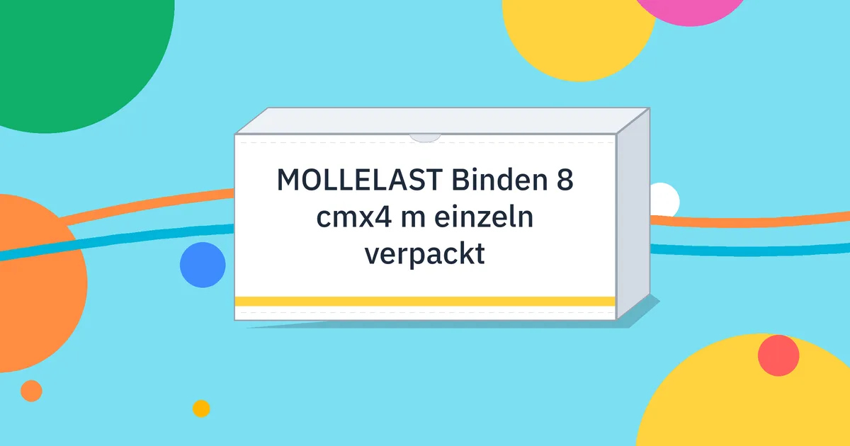 Symbolbild: Packung mit der Aufschrift MOLLELAST Binden 8 cmx4 m einzeln verpackt (PZN 17833046) – Verfügbarkeit und Bezug in Apotheken in Frankfurt am Main