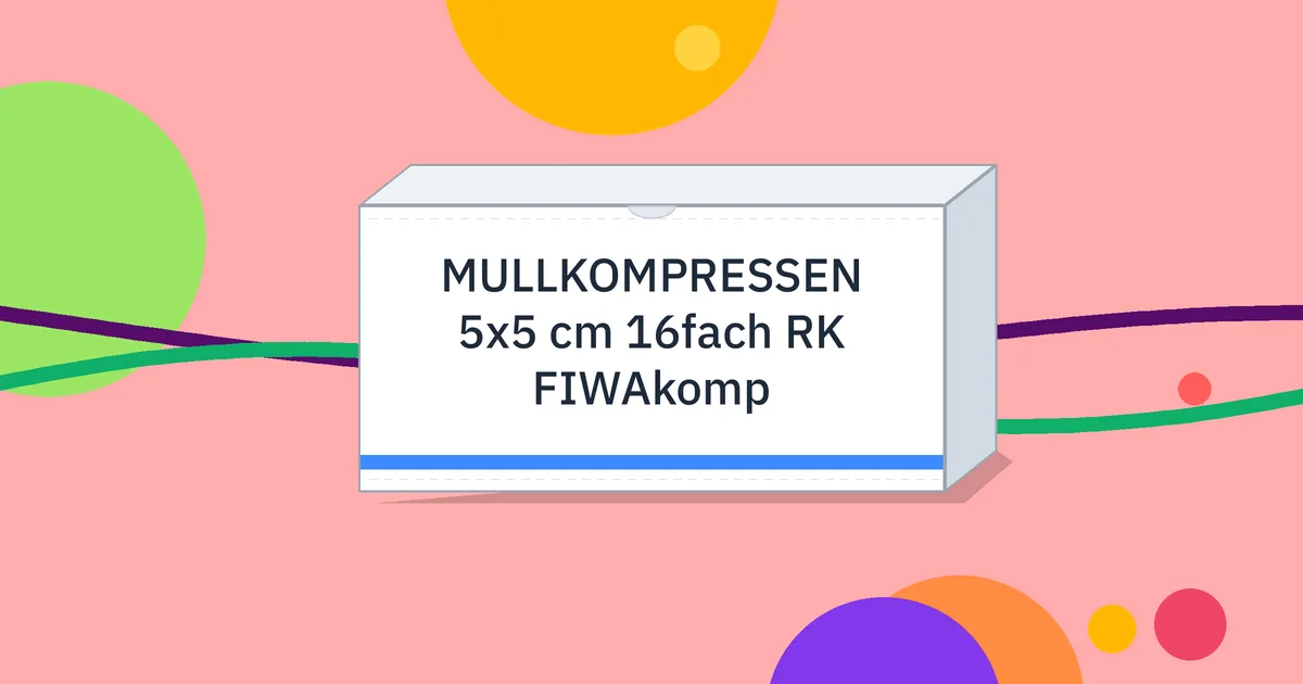 Symbolbild: Packung mit der Aufschrift MULLKOMPRESSEN 5x5 cm 16fach RK FIWAkomp (PZN 11860645) – Verfügbarkeit und Bezug in Apotheken in Frankfurt am Main