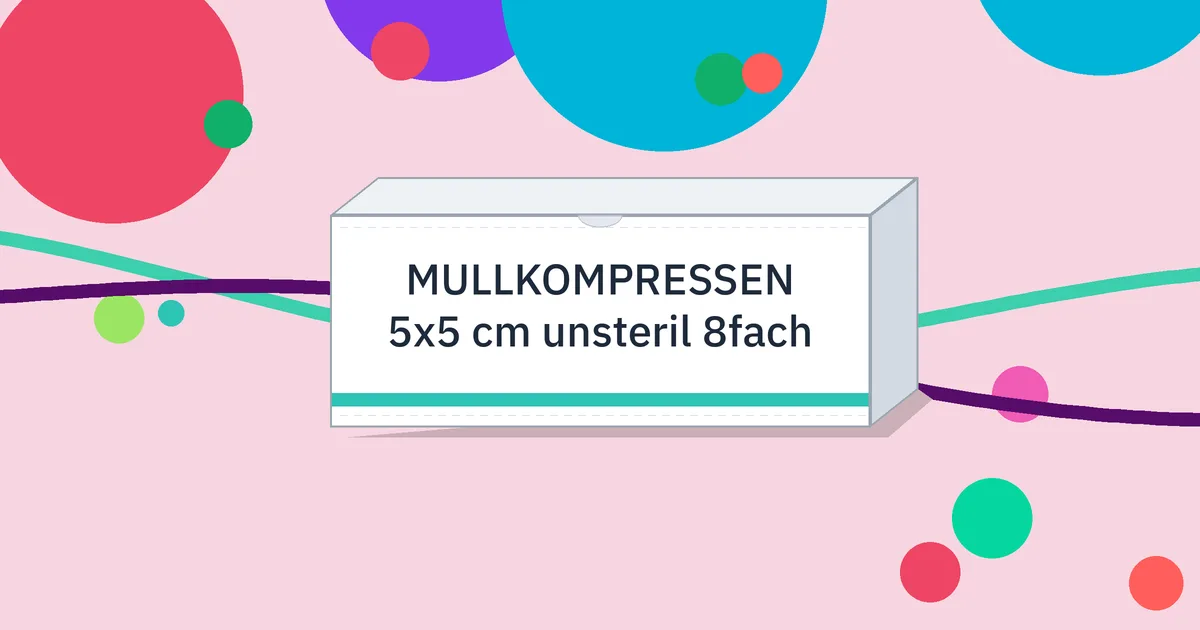 Symbolbild: Packung mit der Aufschrift MULLKOMPRESSEN 5x5 cm unsteril 8fach (PZN 00430692) – Verfügbarkeit und Bezug in Apotheken in Frankfurt am Main