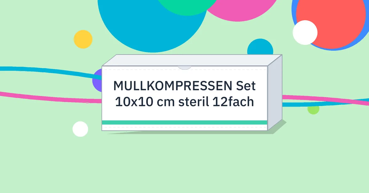 Symbolbild: Packung mit der Aufschrift MULLKOMPRESSEN Set 10x10 cm steril 12fach (PZN 05016543) – Verfügbarkeit und Bezug in Apotheken in Frankfurt am Main