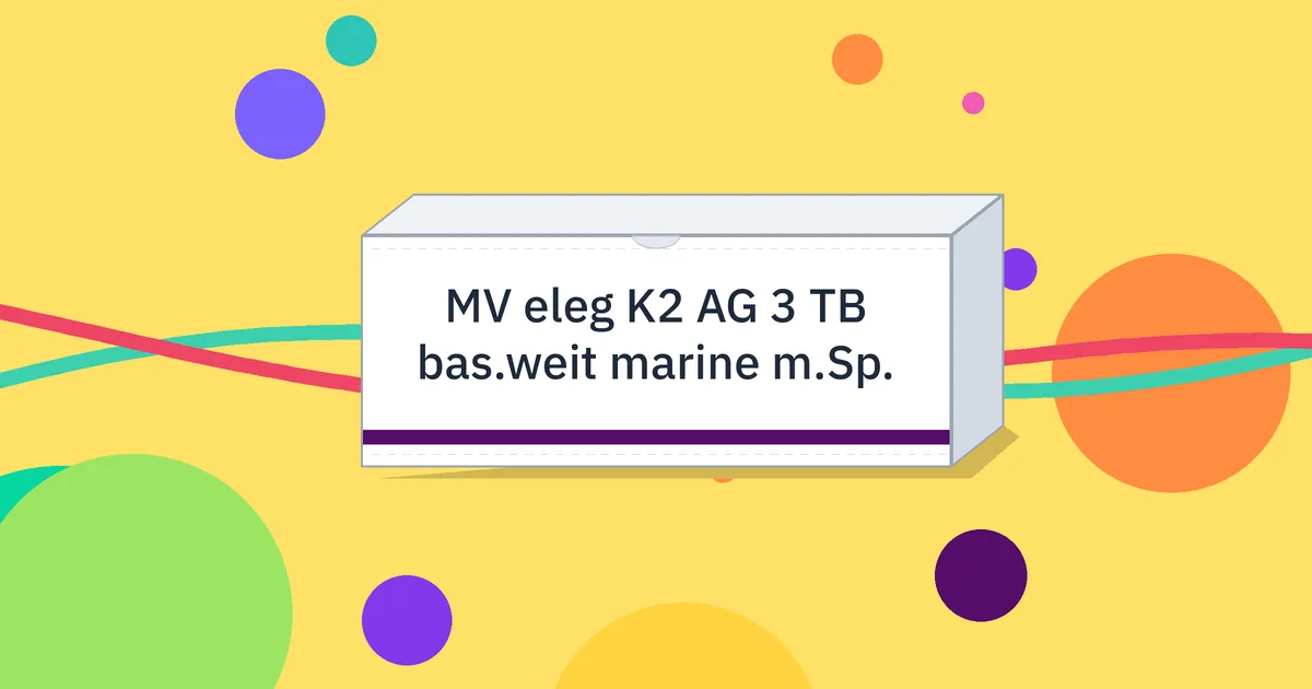 Symbolbild: Packung mit der Aufschrift MV eleg K2 AG 3 TB bas.weit marine m.Sp. (PZN 14613077) – Verfügbarkeit und Bezug in Apotheken in Frankfurt am Main