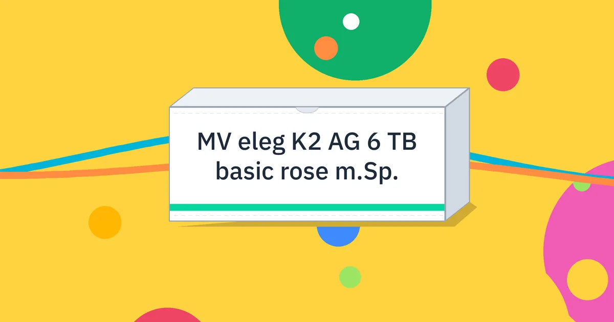 Symbolbild: Packung mit der Aufschrift MV eleg K2 AG 6 TB basic rose m.Sp. (PZN 14700818) – Verfügbarkeit und Bezug in Apotheken in Frankfurt am Main